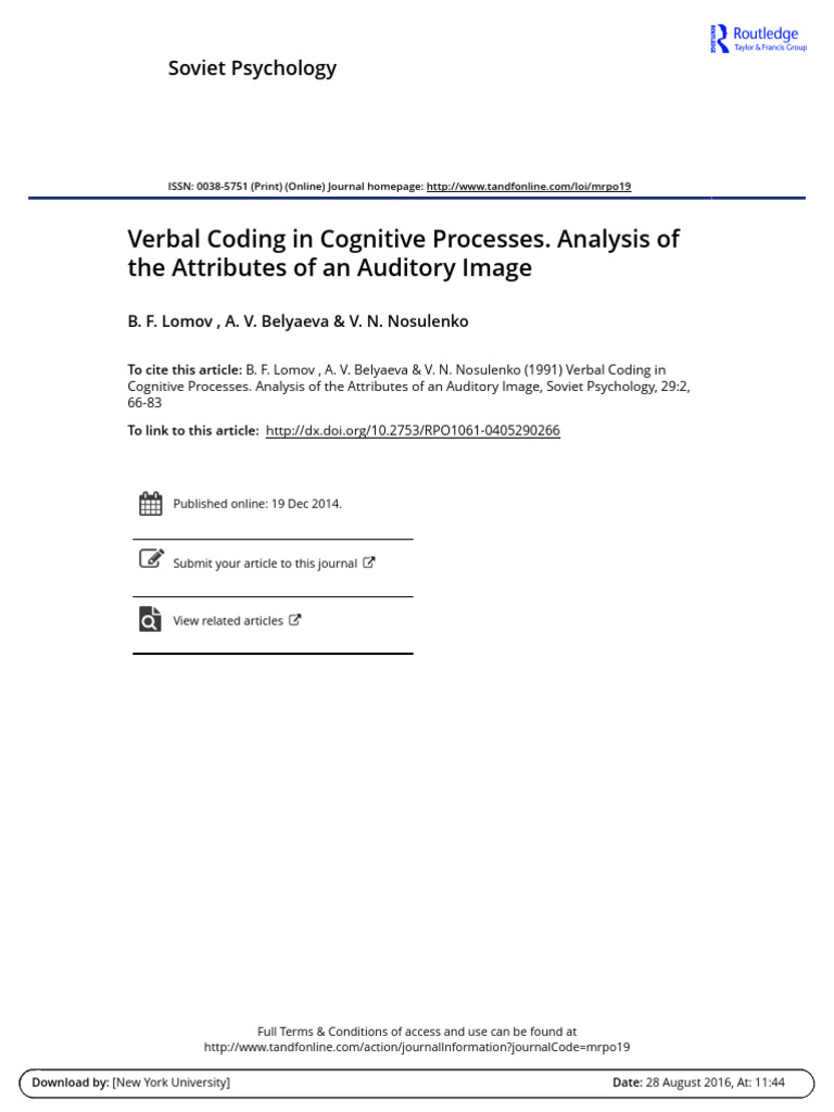 1991 - Verbal Coding in Cognitive Processes | PDF | Sound | Shape