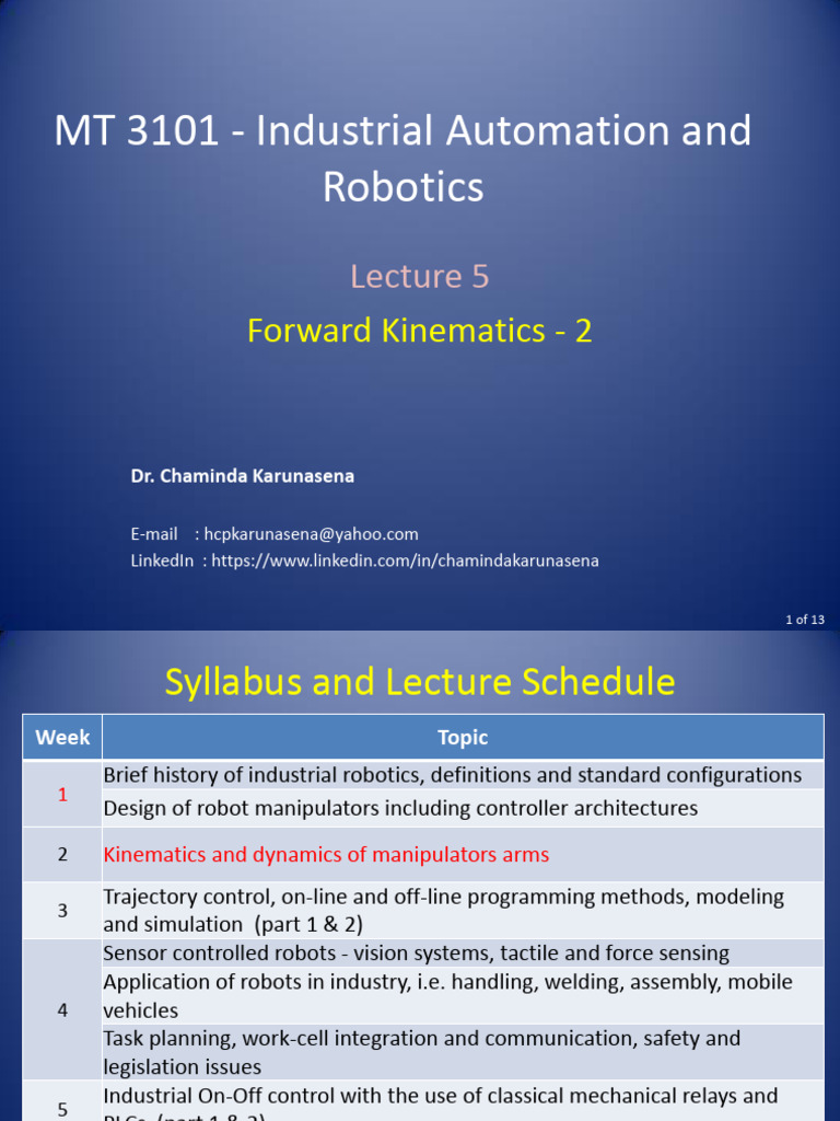 Lecture 6 (Forward Kinematics 2) | PDF | Robotics | Mechanical Engineering
