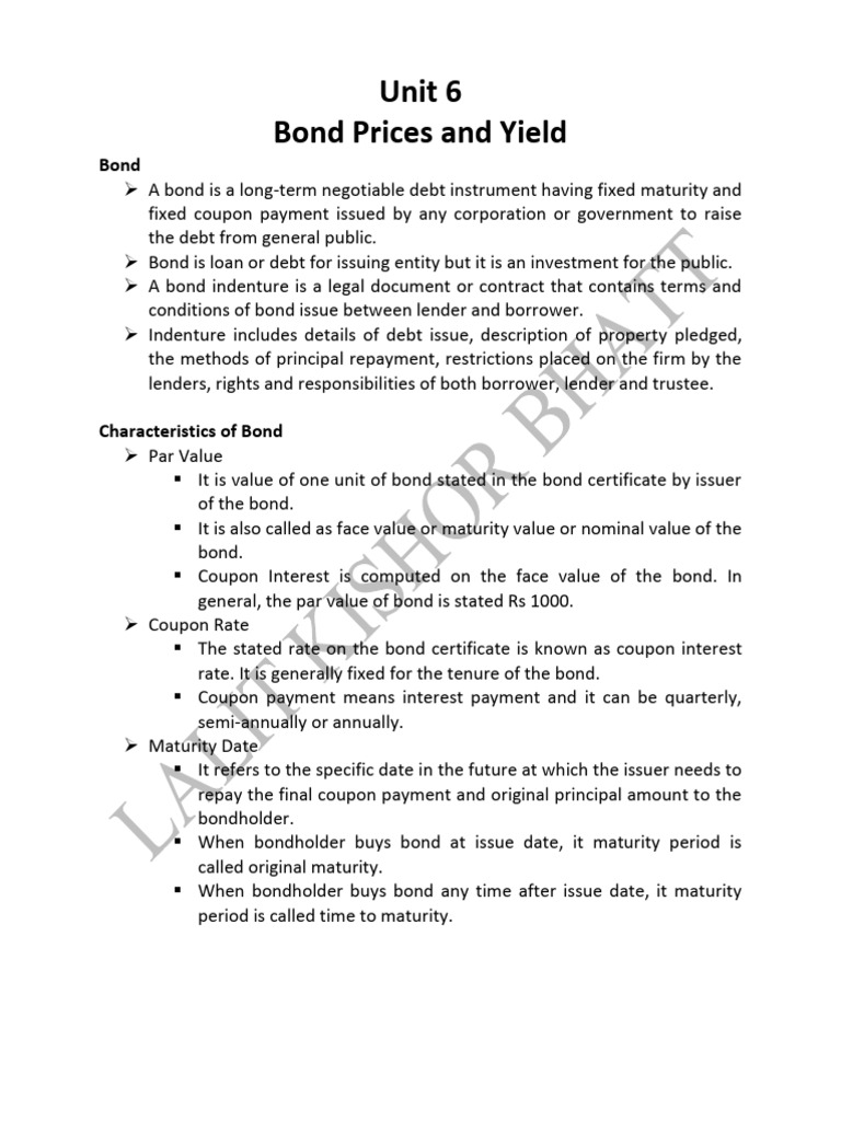 Unit 6 - Bond Prices and Yield | PDF | Bonds (Finance) | Yield (Finance)