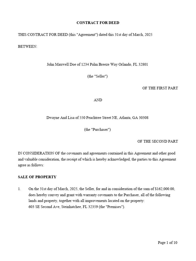 Land Contract Agreement For Lisa and Dwayne | PDF | Insurance | Payments