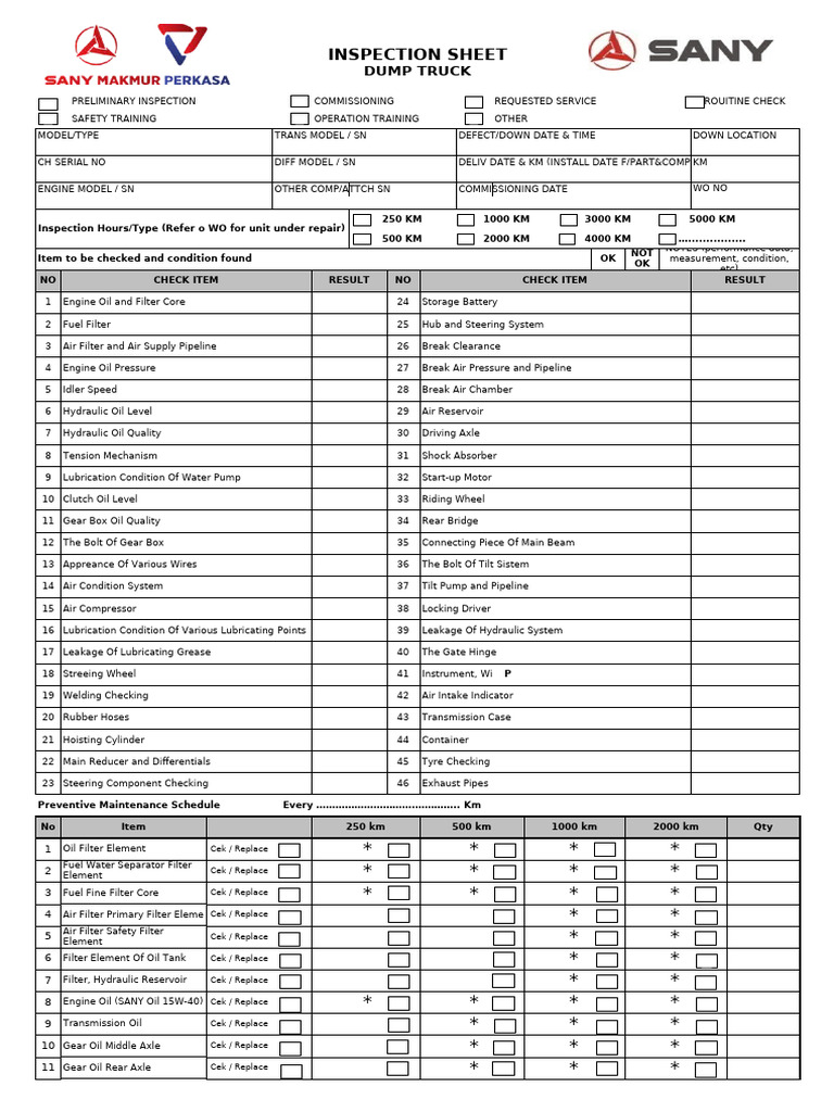6. Form Inspection Sheet Dump Truck | PDF | Truck | Steering