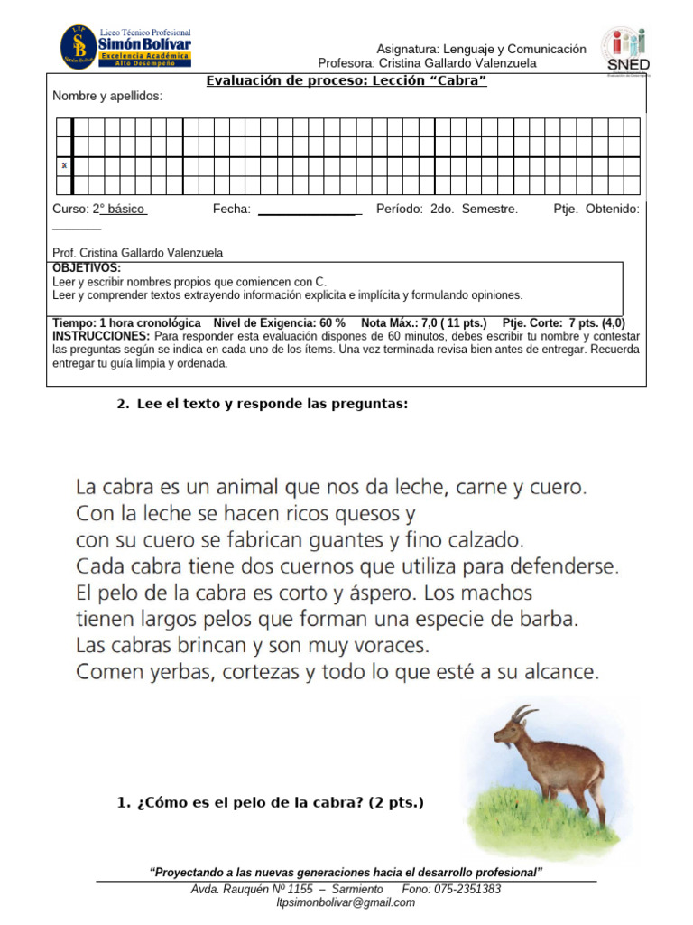 Control Lección CABRA | PDF | Aprendizaje | Cognición