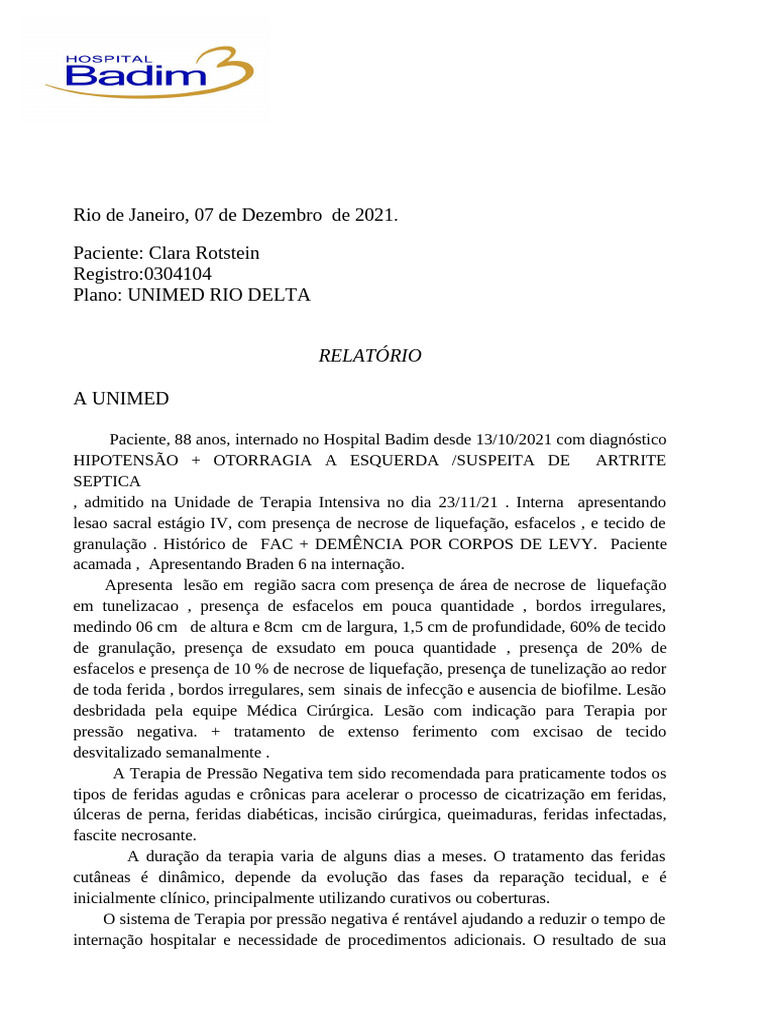 Solicitação Terapia Vac Clara Rotstein | PDF | Cura | Necrose