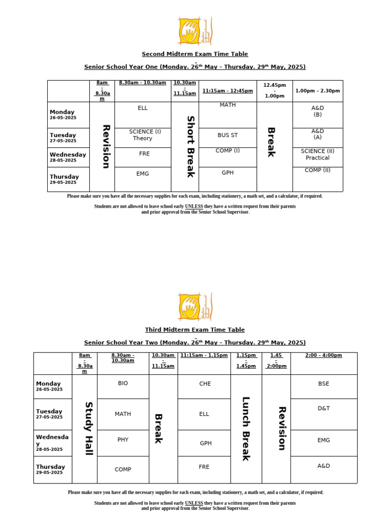 SSYr1-3 - Third Midterm Exam Time Table May 2025 | PDF