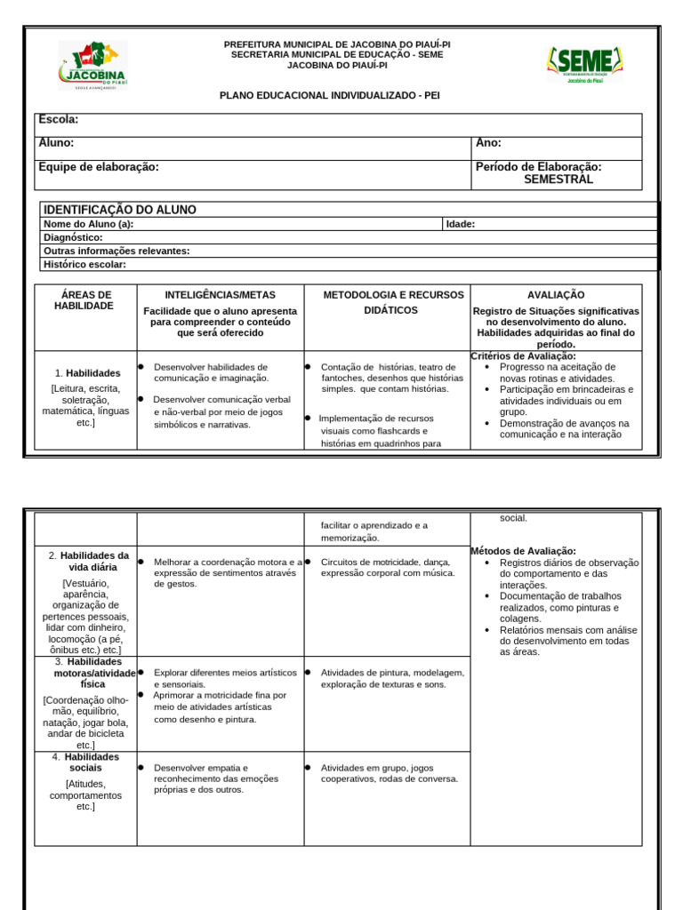 Plano Educacional Individualizado - PEI | PDF | Comunicação