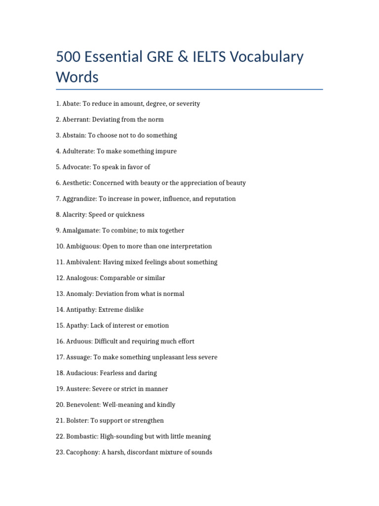 Complete GRE IELTS 500 Vocabulary | PDF | Deception | Beauty