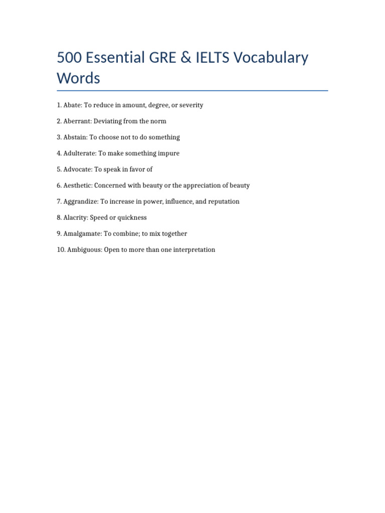 GRE IELTS 500 Vocabulary | PDF