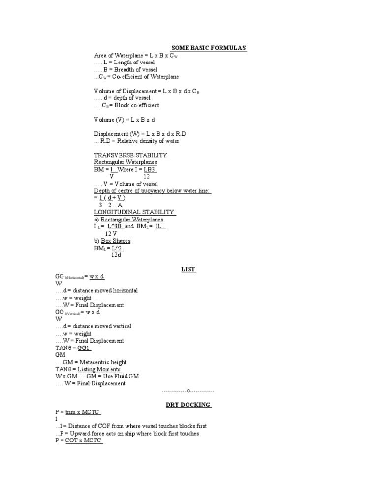 Some Basic Formulas For Meo Class Exams | PDF | Watercraft | Physical ...