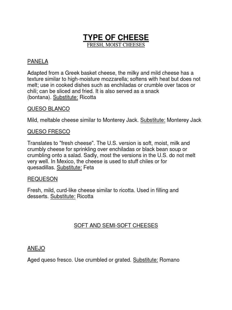 Types of Cheese | PDF | Ricotta | Cheese
