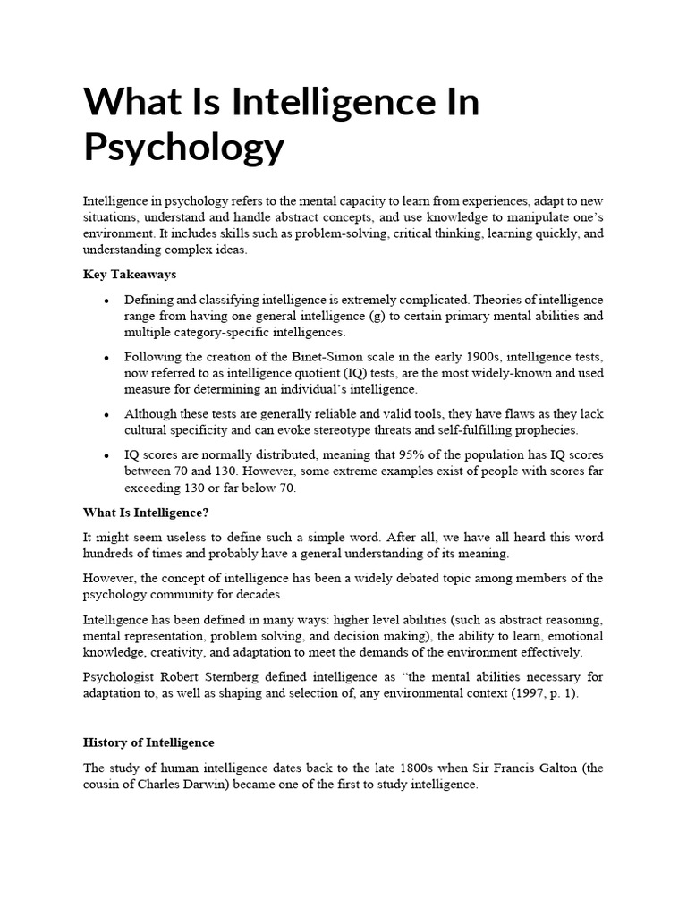 Theories of Intelligence | PDF | Wechsler Adult Intelligence Scale ...