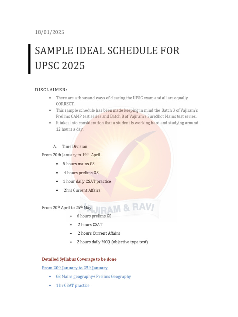 UPSC 2025 Sample Study Schedule | PDF | Economies