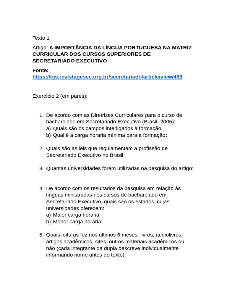 Texto 1 - Exercicio 2 Em Pares | PDF
