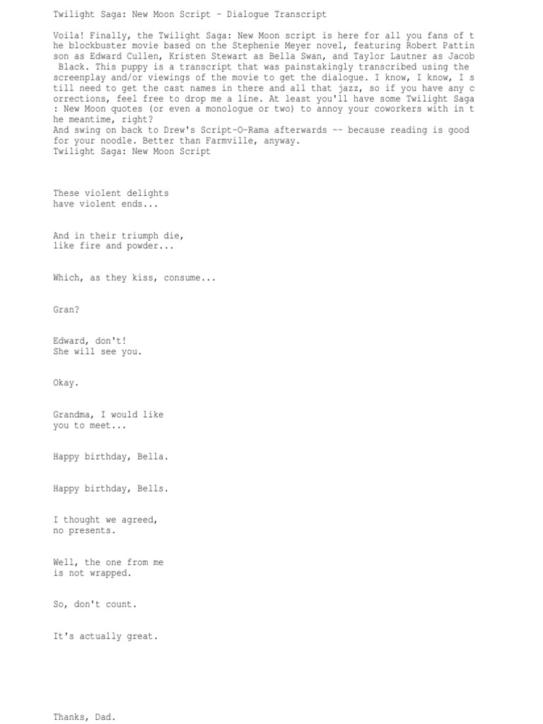A Heartbroken Bella Seeks Answers in the Twilight Saga: New Moon Script ...