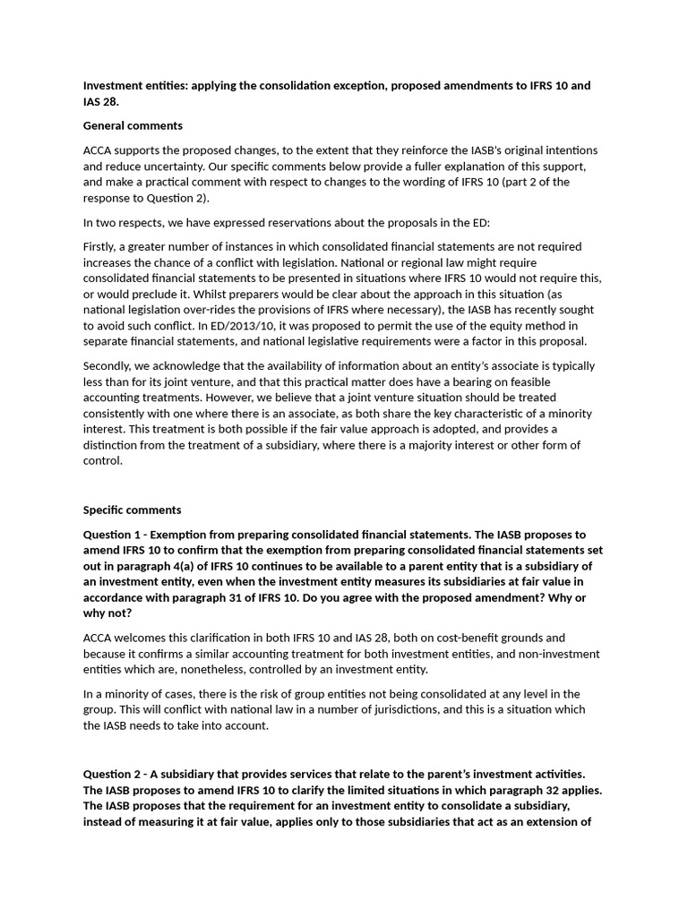 ACCA Proposed Amendments to IFRS 10 and IAS 28 | PDF | International ...