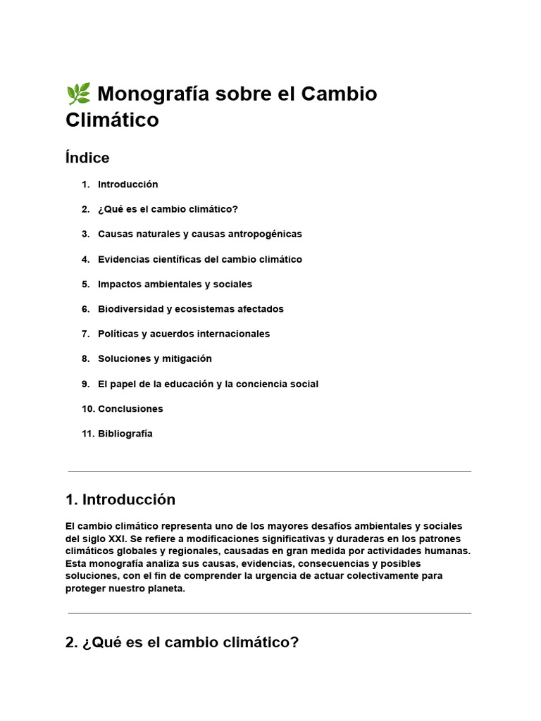 Monografía sobre Cambio Climático | PDF | Sustentabilidad | Cambio ...