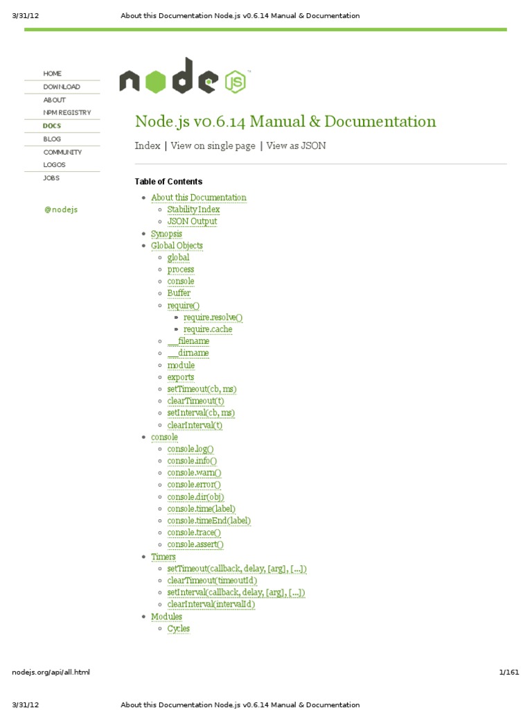 About This Documentation Node - Js v0.6 | PDF | Network Socket | Library (Computing)