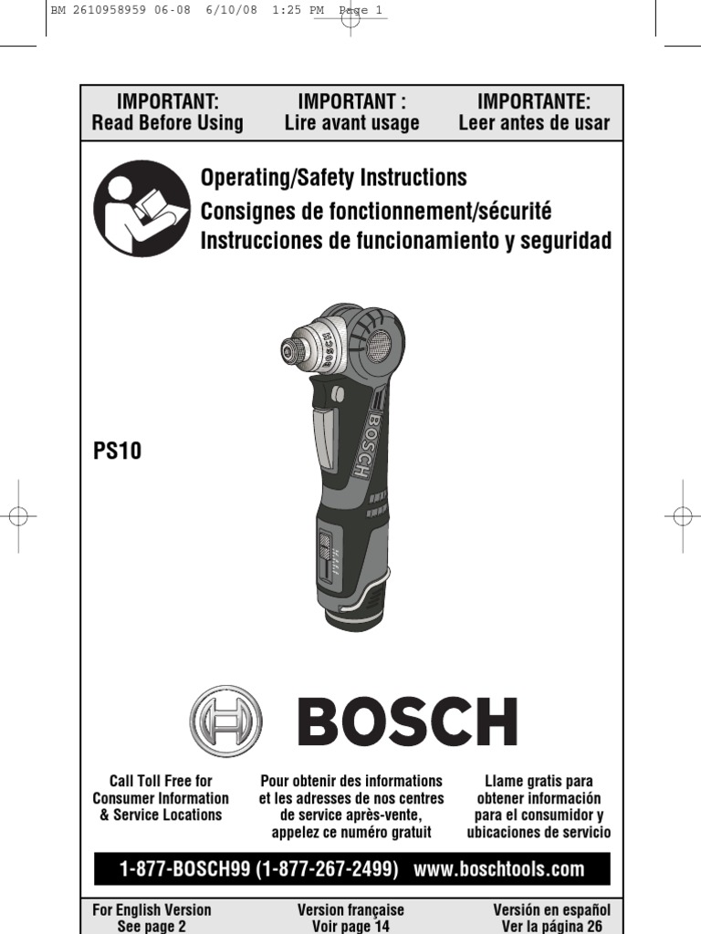 Bosch Drill Driver PS-10 | PDF | Battery Charger | Drilling