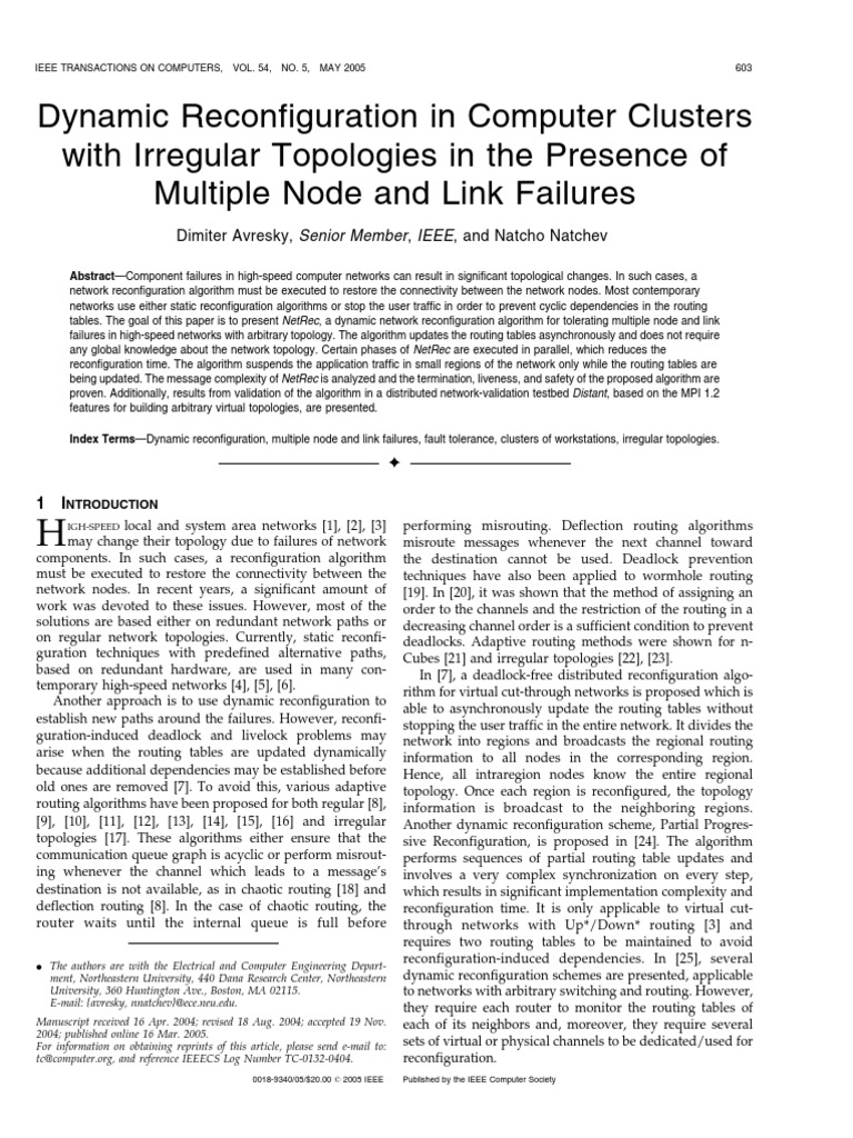 Dynamic Reconfiguration in Computer Clusters With Irregular Topologies in The Presence of ...