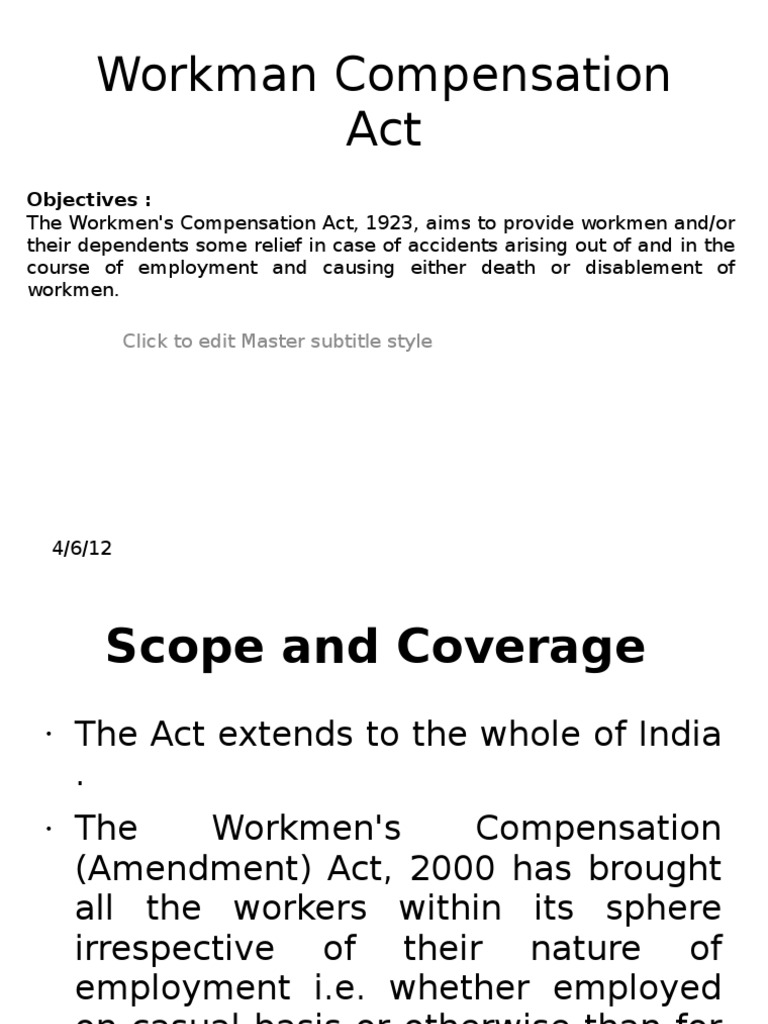 Workman Compensation Act: Objectives | PDF | Workers' Compensation ...