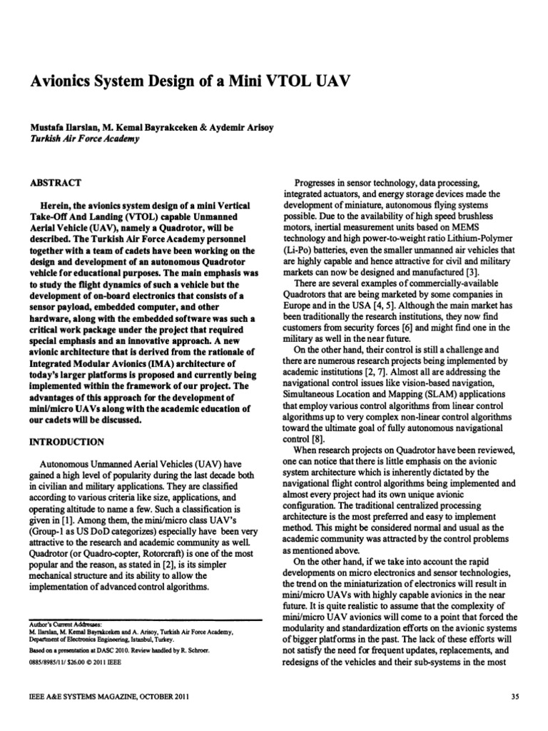 Avionics System Design of A Mini VTOL UA V | PDF | Unmanned Aerial ...