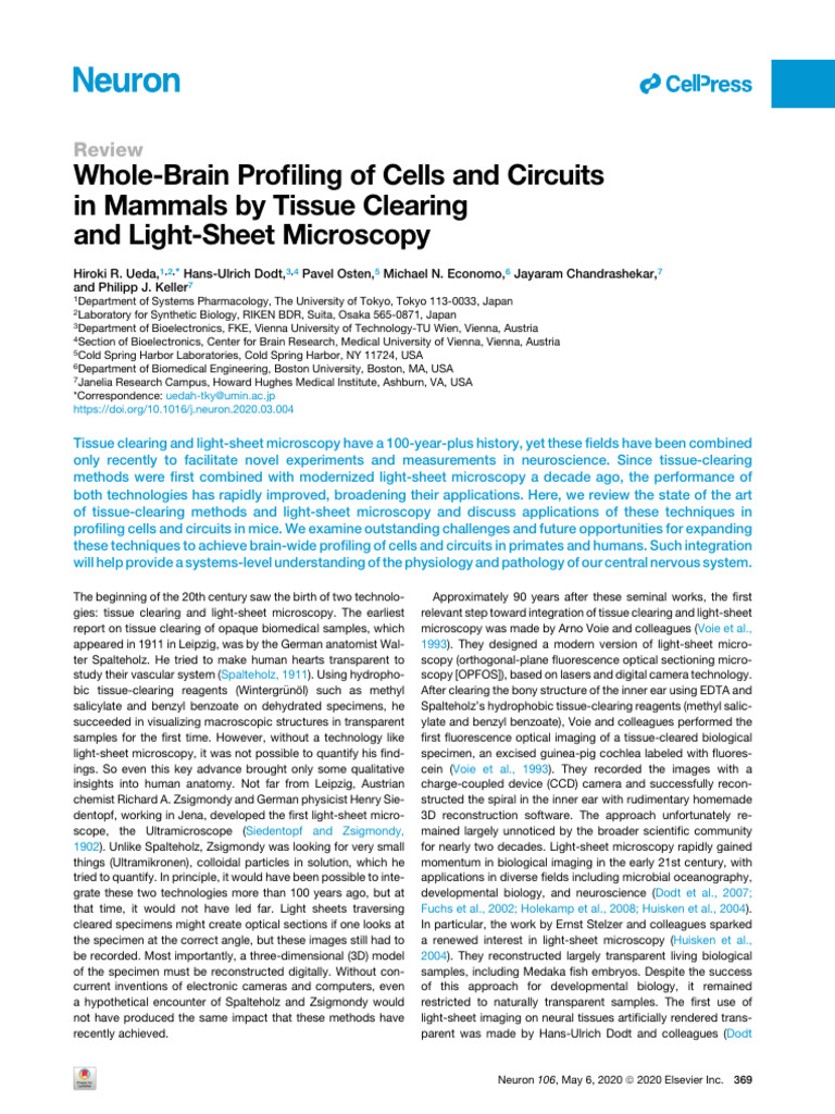 Tissue Clearing and Light-Sheet Microsco | PDF | Biology