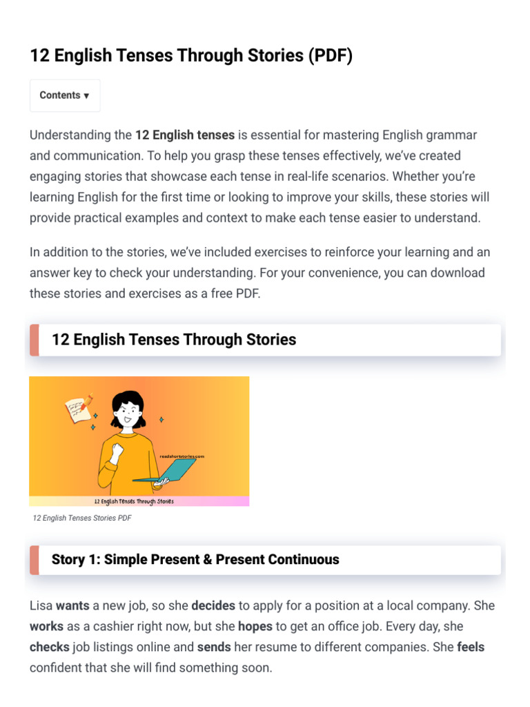 Mastering 12 English Tenses with Stories | PDF | Job Interview