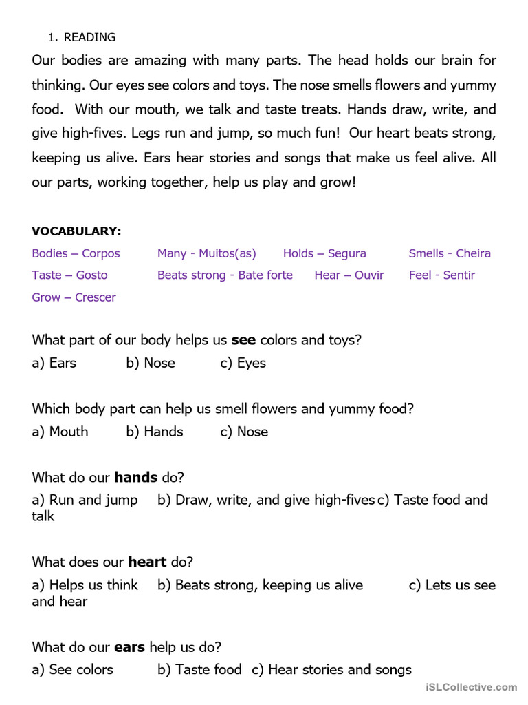 Body Parts Reading Comprehension | PDF