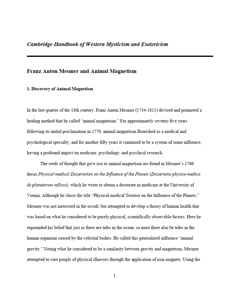 Mesmer's Animal Magnetism Explained | PDF | Consciousness | Psychology