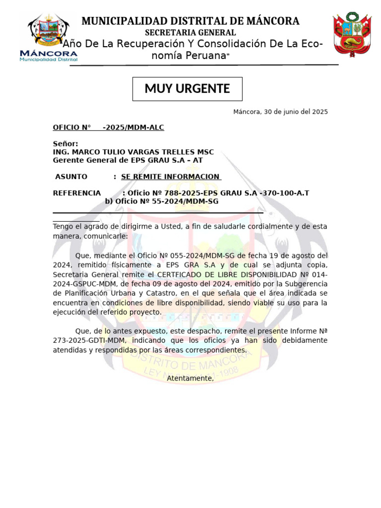 Oficio #-2025 Alc - Eps Reitero | PDF