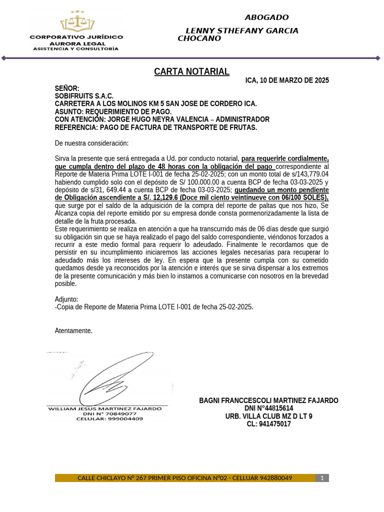 Modelo Carta Notarial II | PDF