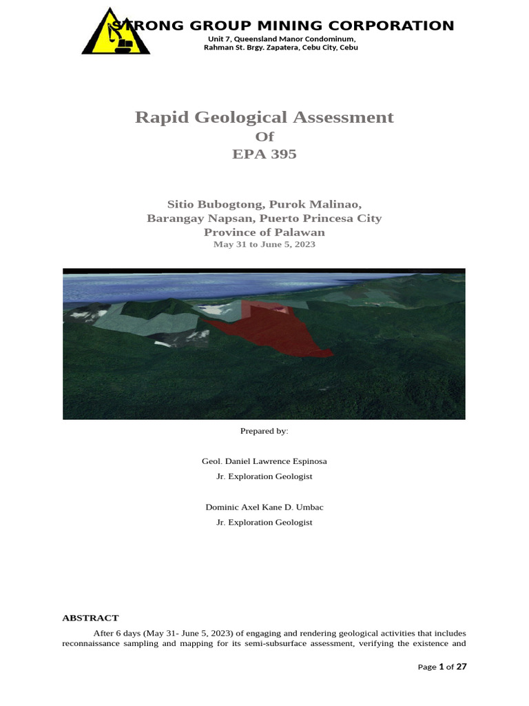 Rapid Geological Assessment For EXPA III | PDF | Earth Sciences | Geology