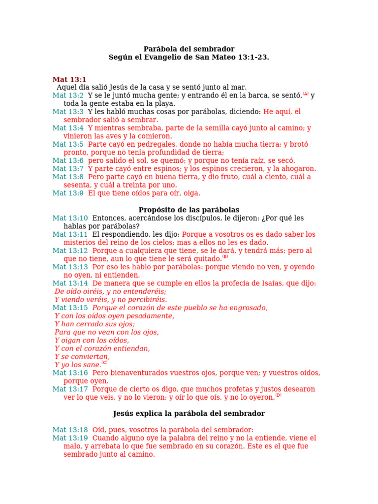 Parábola del Sembrador en Mateo 13 | PDF | Parábolas de Jesús | Evangelios