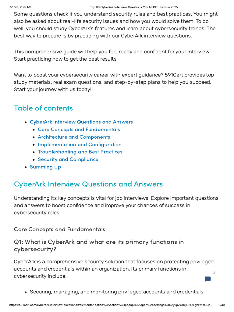Top 60 CyberArk Interview Questions You MUST Know in 2025 | PDF | Security | Computer Security