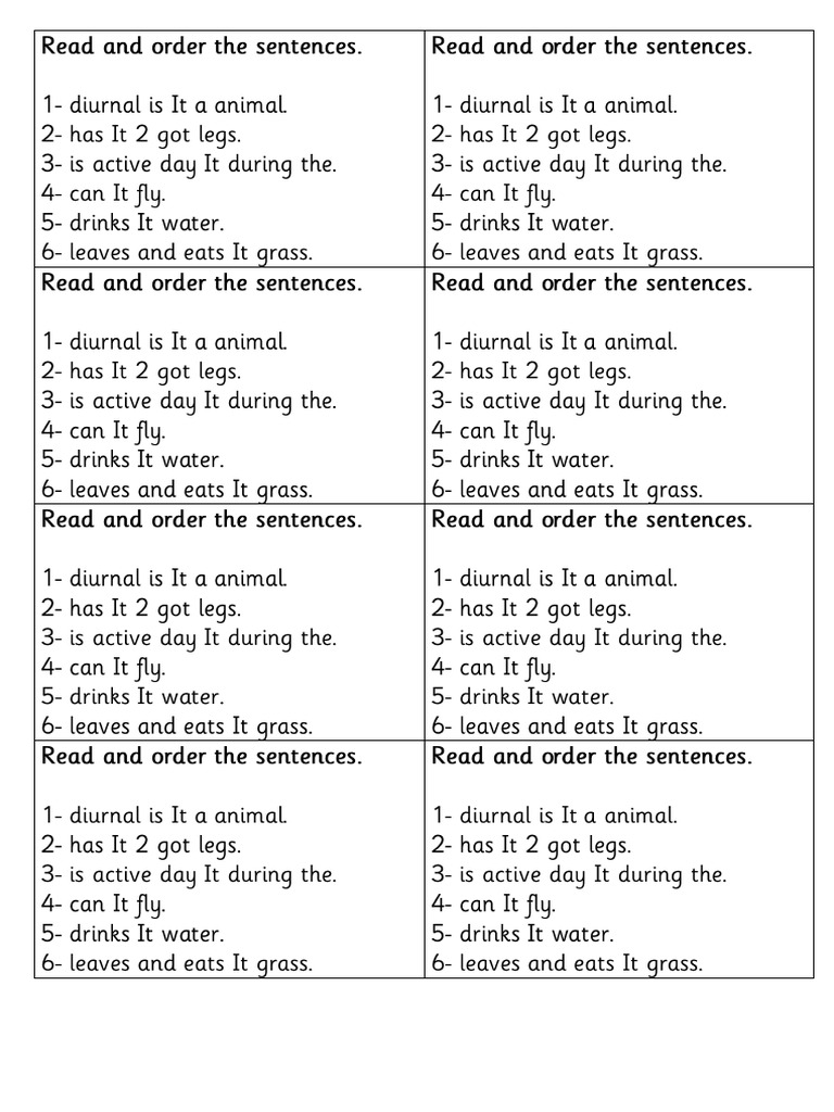 Read and Order The Sentences Animals | PDF