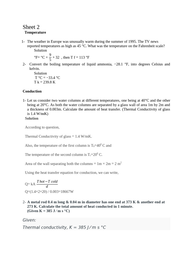 Sheet 2 - Heat Transfer Solved | PDF | Heat Transfer | Heat
