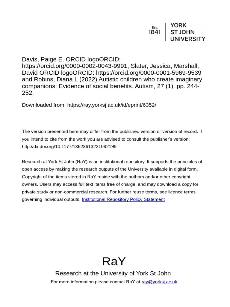 Social Benefits of Imaginary Friends in Autism | PDF | Autism | Theory ...