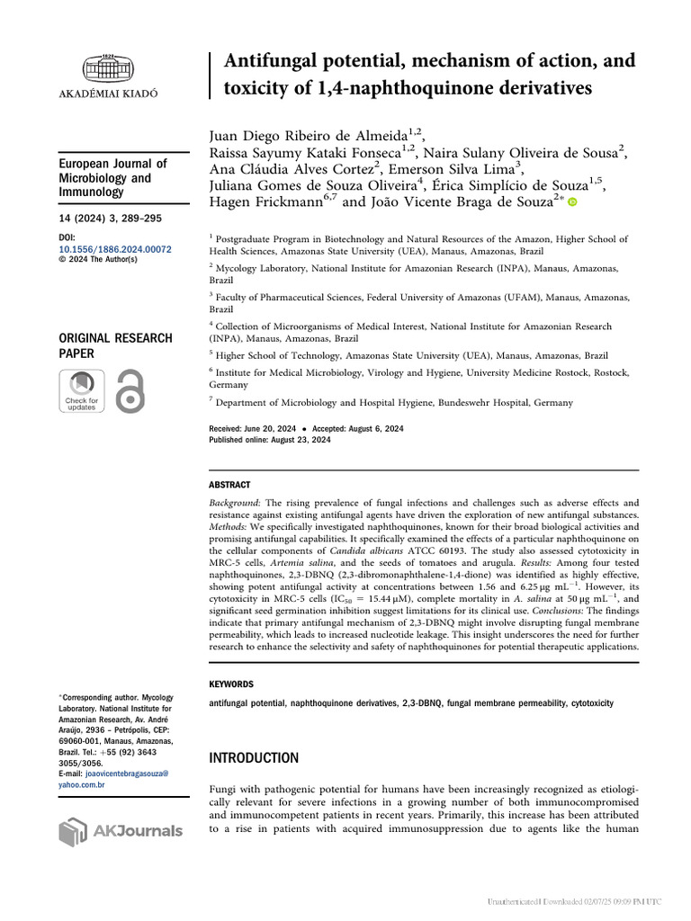 Antifungal Potential, Mechanism of Action, and Toxicity of 1,4-Naphthoquinone Derivatives | PDF ...