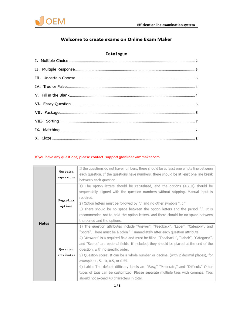 OnlineExamMaker-Question Template Instructions | PDF | Comma | Multiple ...