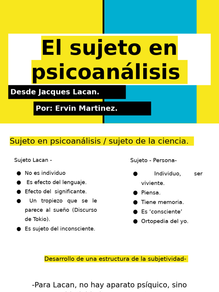 El Sujeto en Psicoanálisis | PDF | Jacques Lacan | Psicoanálisis