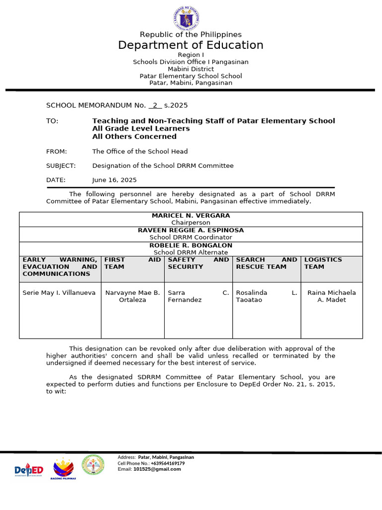 SDRRM Committee Patares | PDF | Emergency Management | Emergency Evacuation