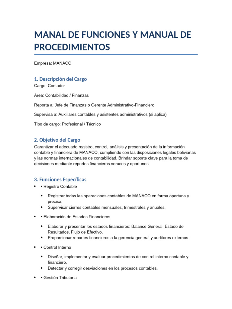 Manual de Funciones - Procedimientos | PDF | Contabilidad | Auditoría
