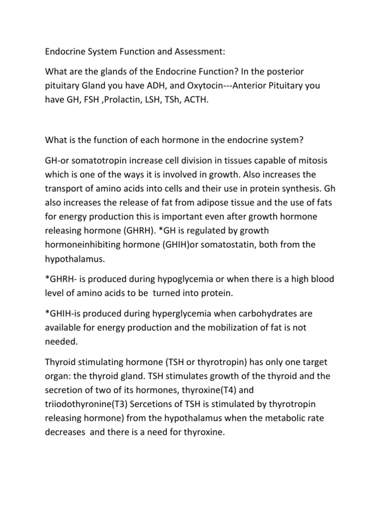 Endocrine System Function and Assessment | PDF | Thyroid Stimulating ...