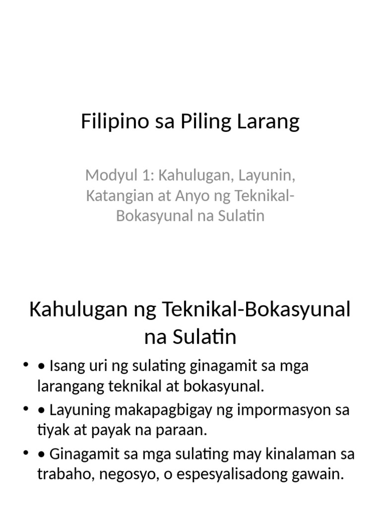 Filipino Sa Piling Larang Modyul 1 Teknikal Bokasyunal | PDF