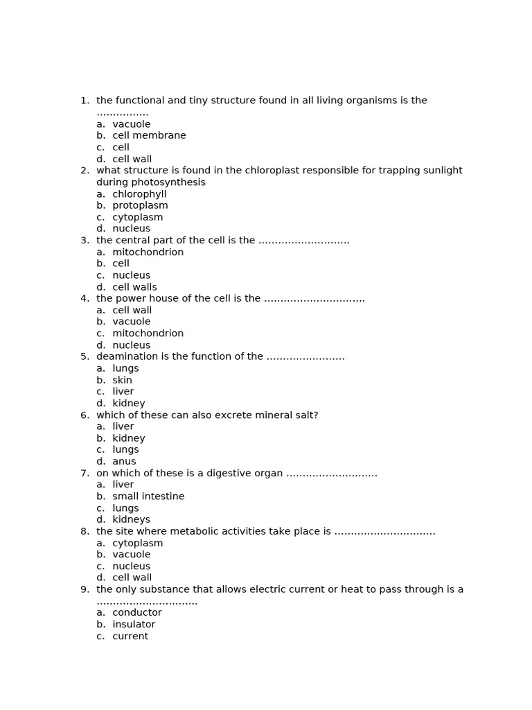 The Functional and Tiny Structure Found in All Living Organisms Is The | PDF | Cell (Biology ...