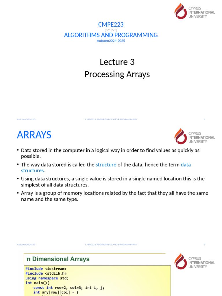 03A - CMPE223 - Processing Arrays On Function - Week5!10!14Mar25 | PDF