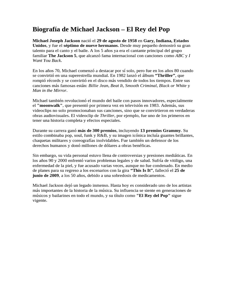 Biografía de Michael Jackson | PDF