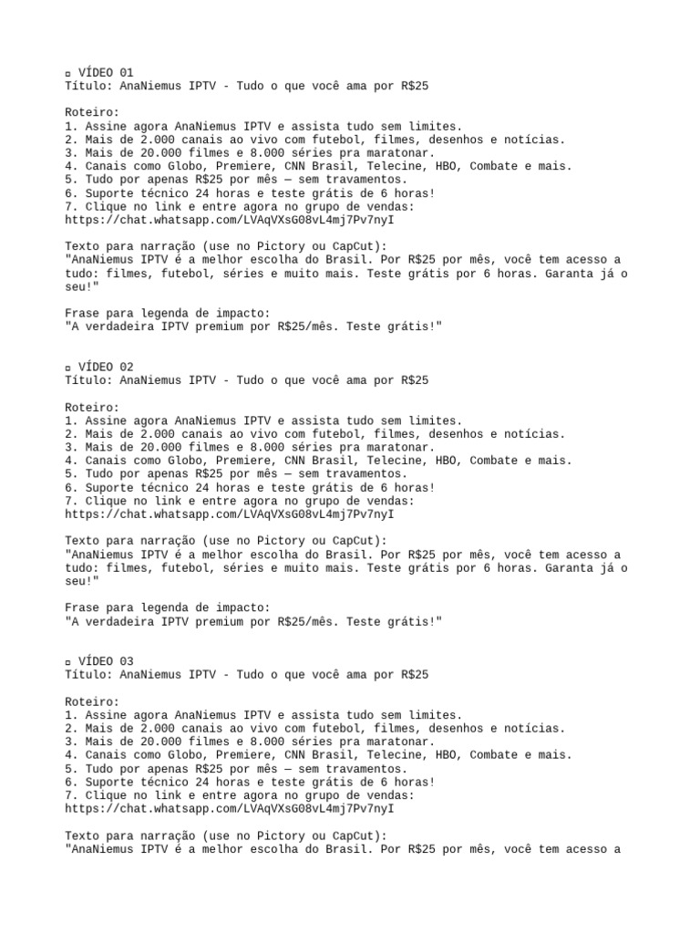 Roteiros Videos AnaNiemus 30 Unidades | PDF | HBOs