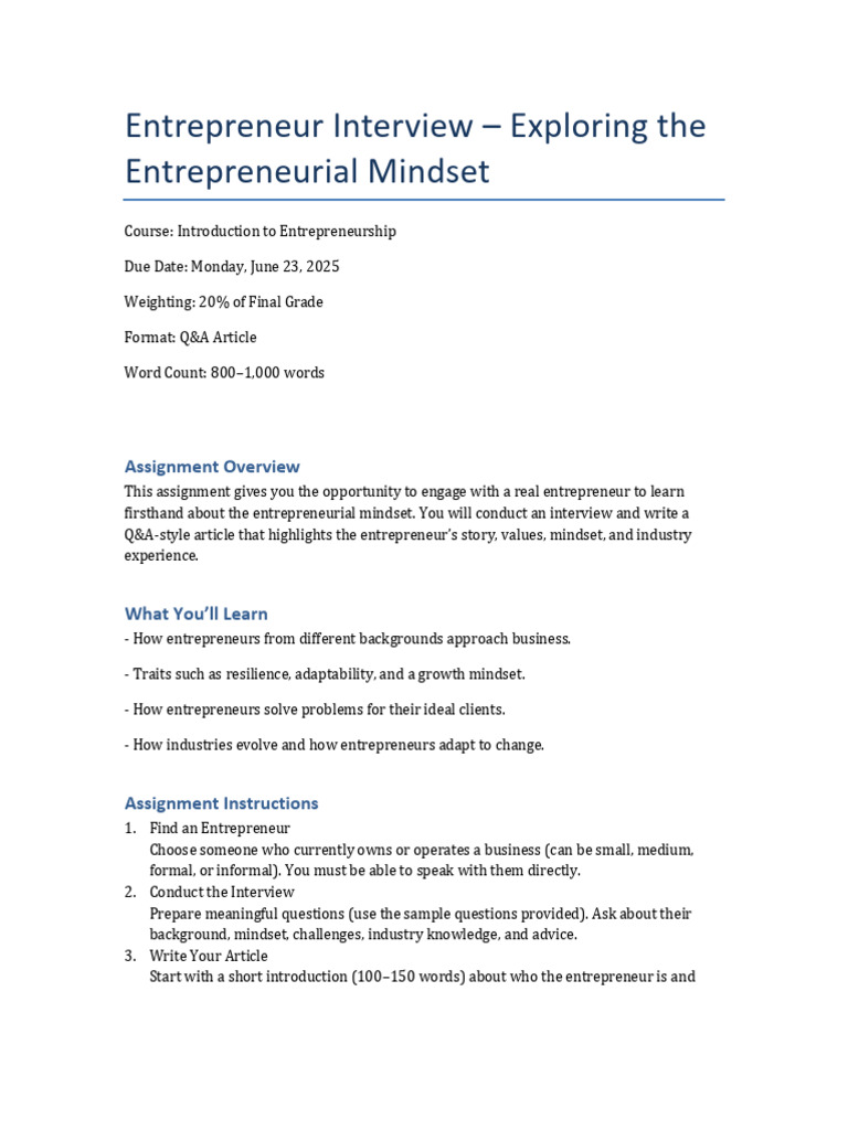Entrepreneur Interview: Mindset Insights | PDF | Entrepreneurship | Mindset