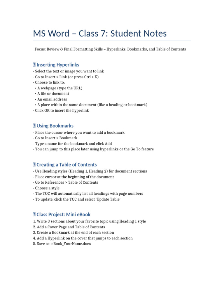 MS Word Skills for Class 7 Students | PDF