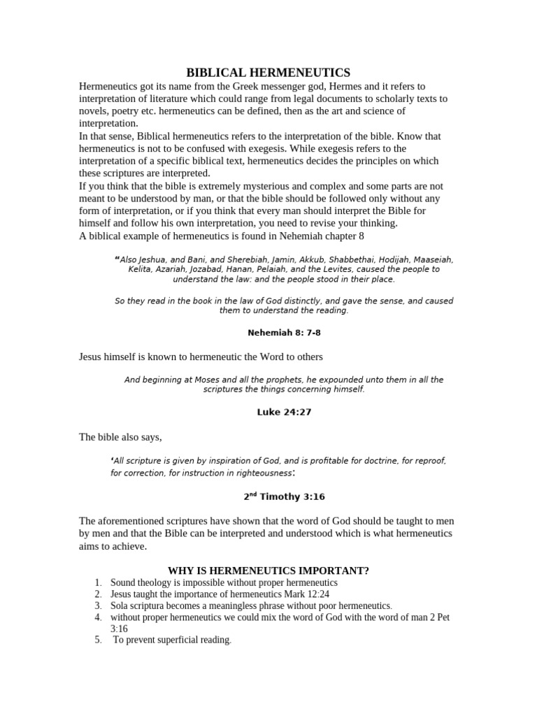 Biblical Hermeneutics - Josiah's | PDF | Bible | Hermeneutics